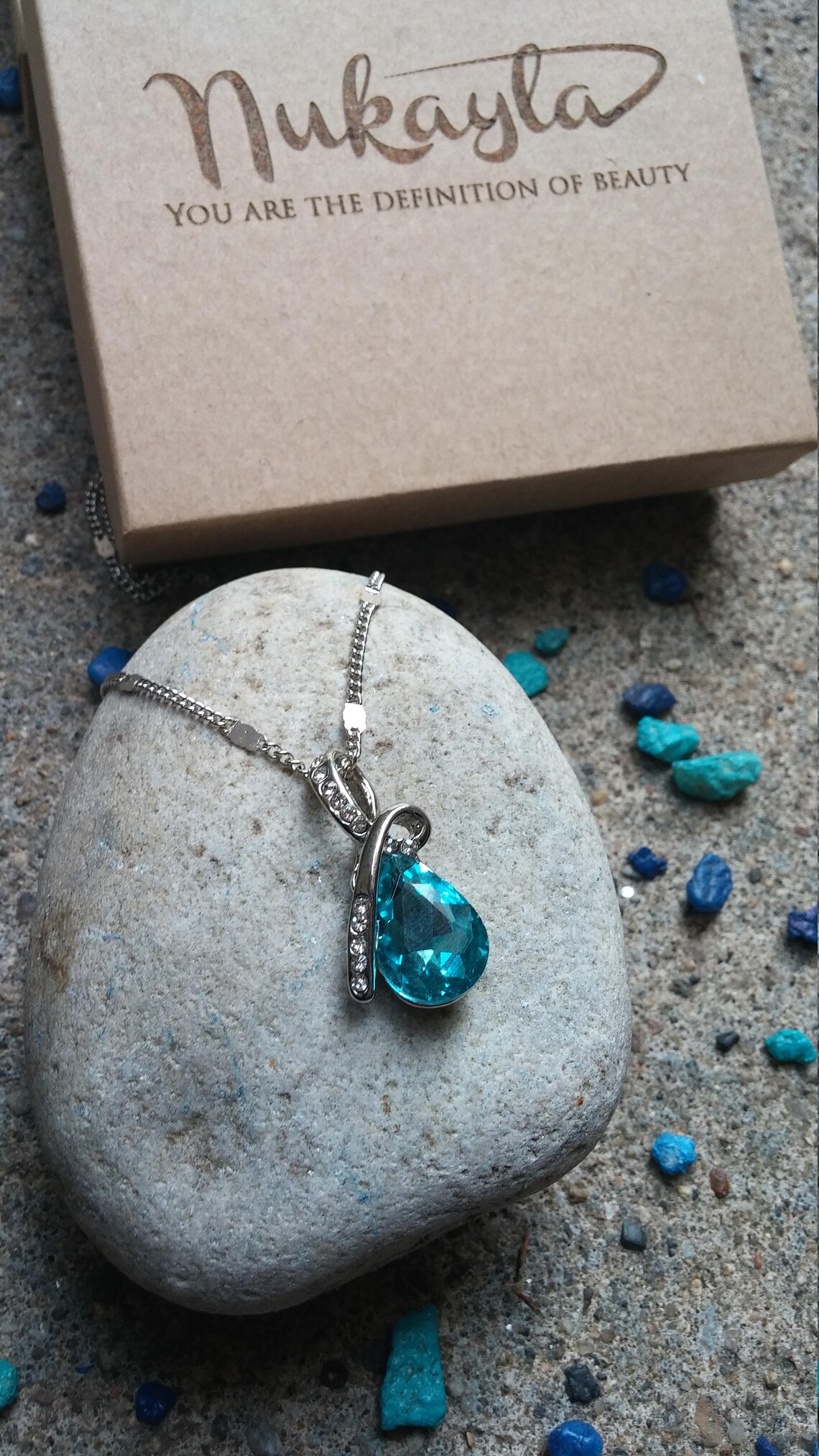 Light Blue Teardrop Blue Rhinestone Light Blue Bridesmaid Necklace ...