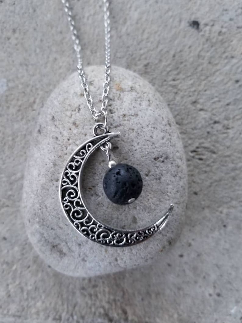 Cresent Oil Diffuser Pendant | Black Lava Stone | Volcanic Stone ...