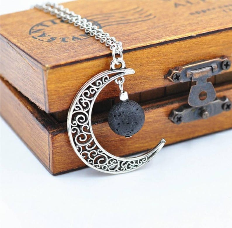 Cresent Oil Diffuser Pendant | Black Lava Stone | Volcanic Stone ...