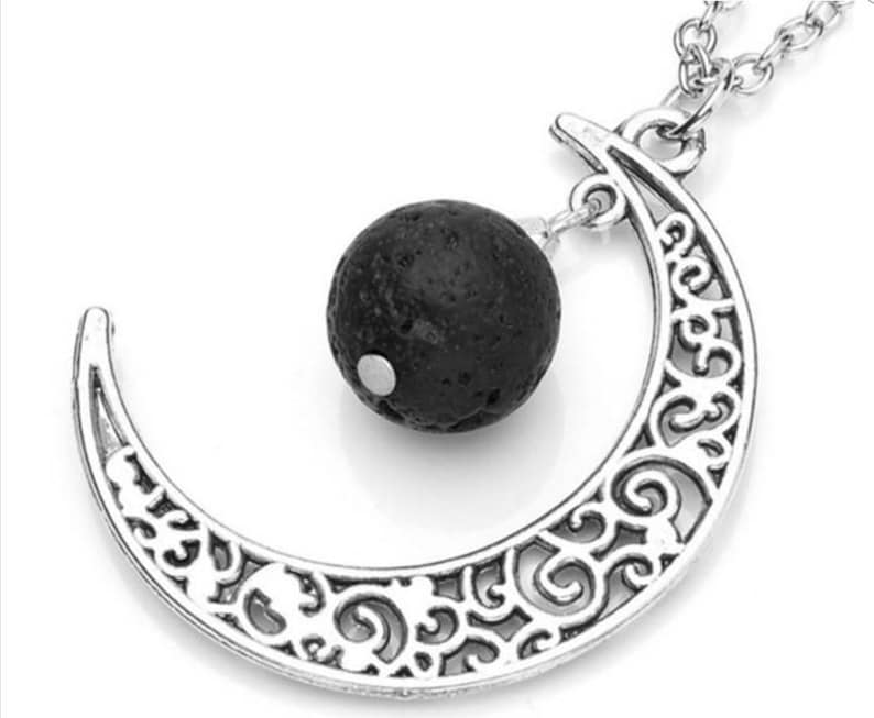 Cresent Oil Diffuser Pendant | Black Lava Stone | Volcanic Stone ...