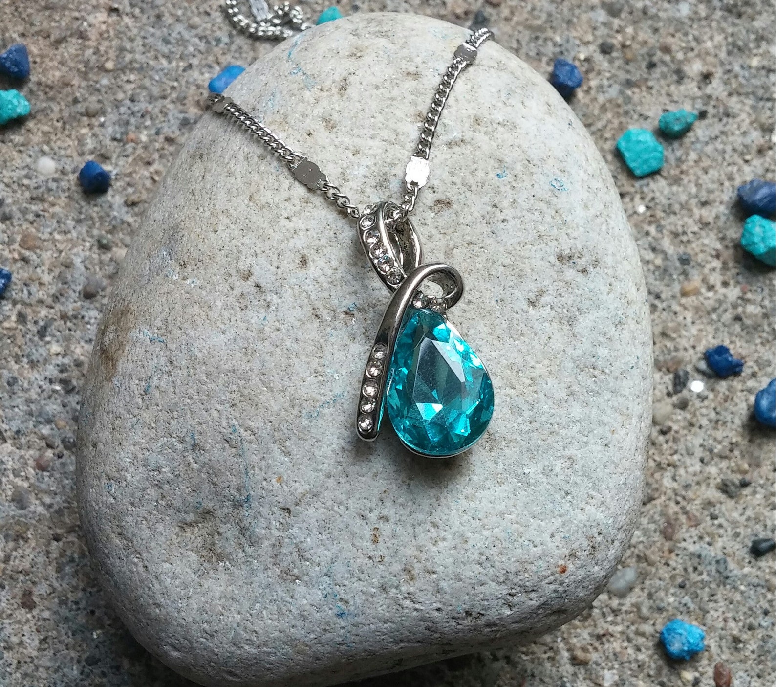 Light Blue Teardrop Blue Rhinestone Light Blue Bridesmaid Necklace ...