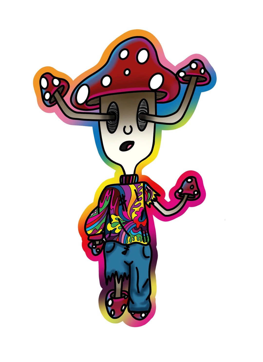 Psychedelic Mushroom Man Sticker, Character, Hippy, Mushrooms, Fungi ...