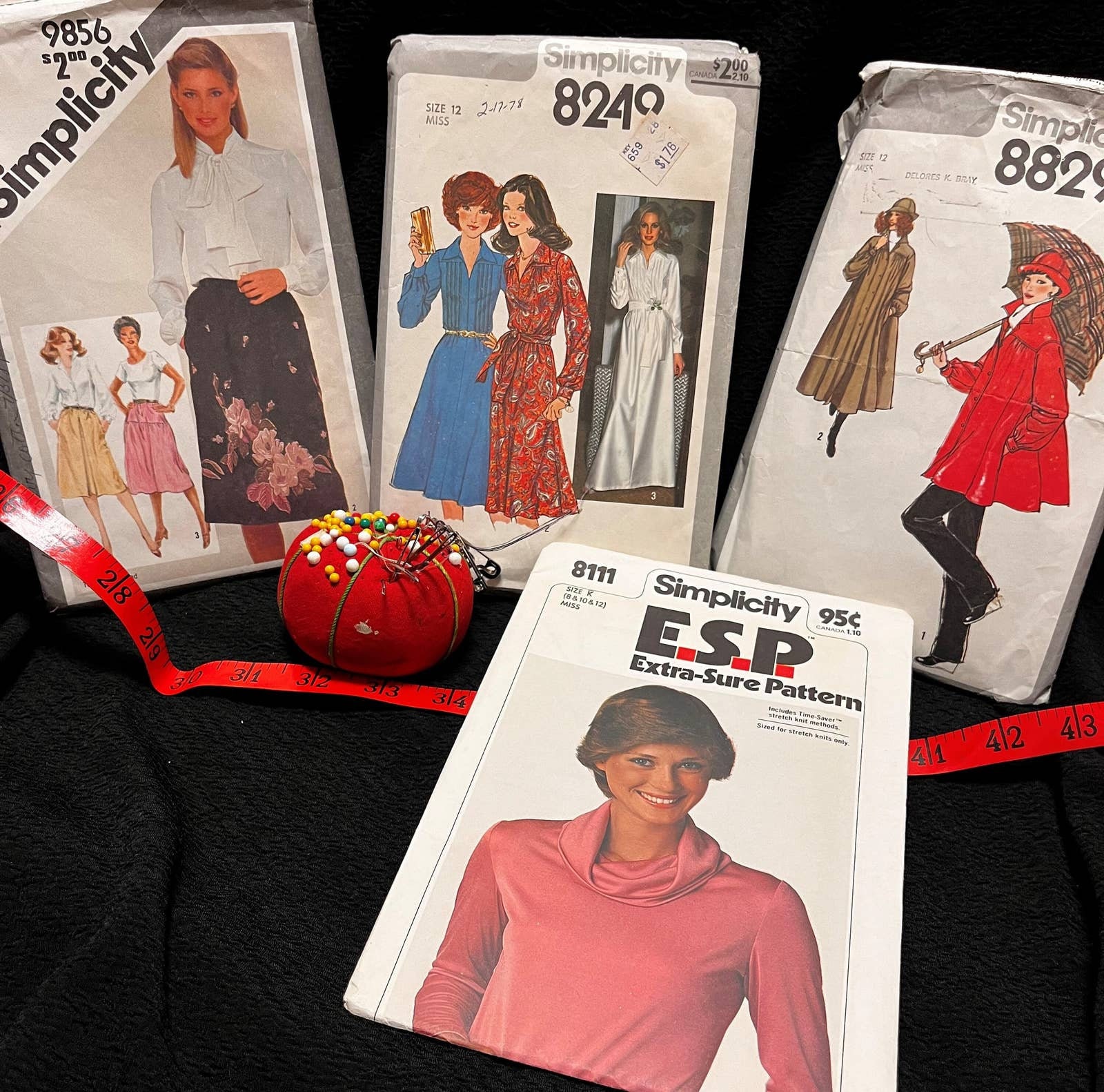 Vintage Simplicity Patterns 8249 Dress, 8111 E.S.P. Knit Top, 8829 Coat ...