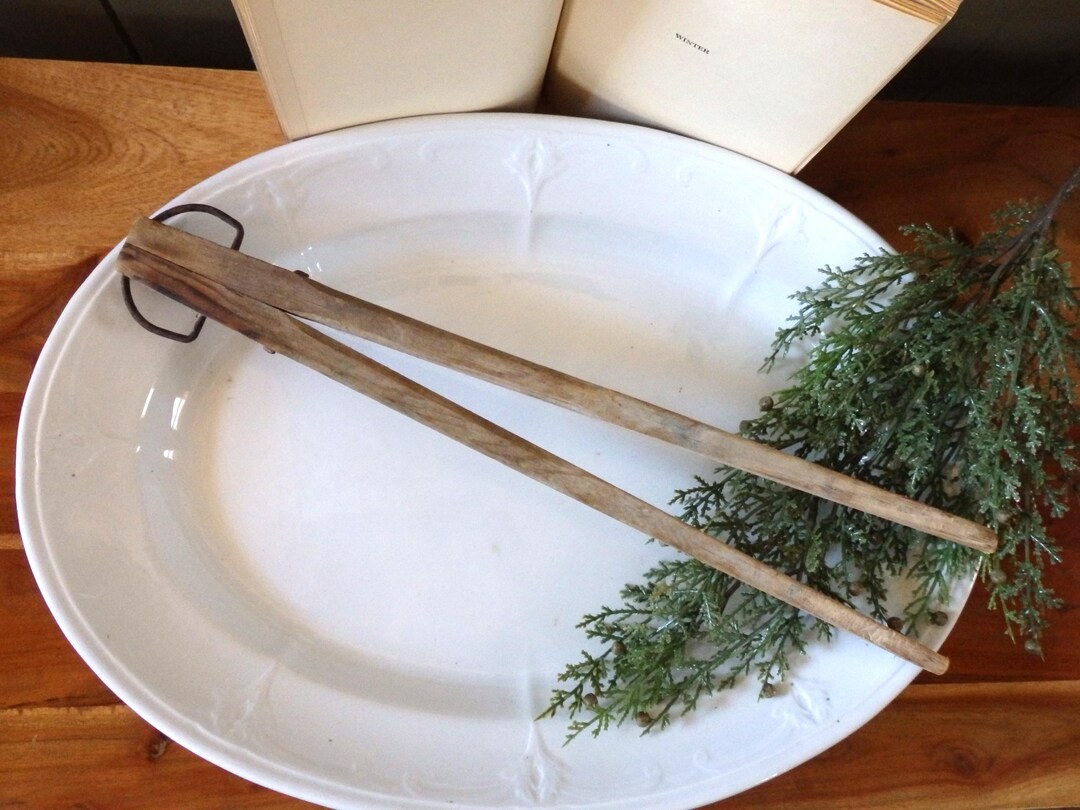 Primitive Handmade Wooden Laundry Stick Tongs, Antique Washer Stirrer ...