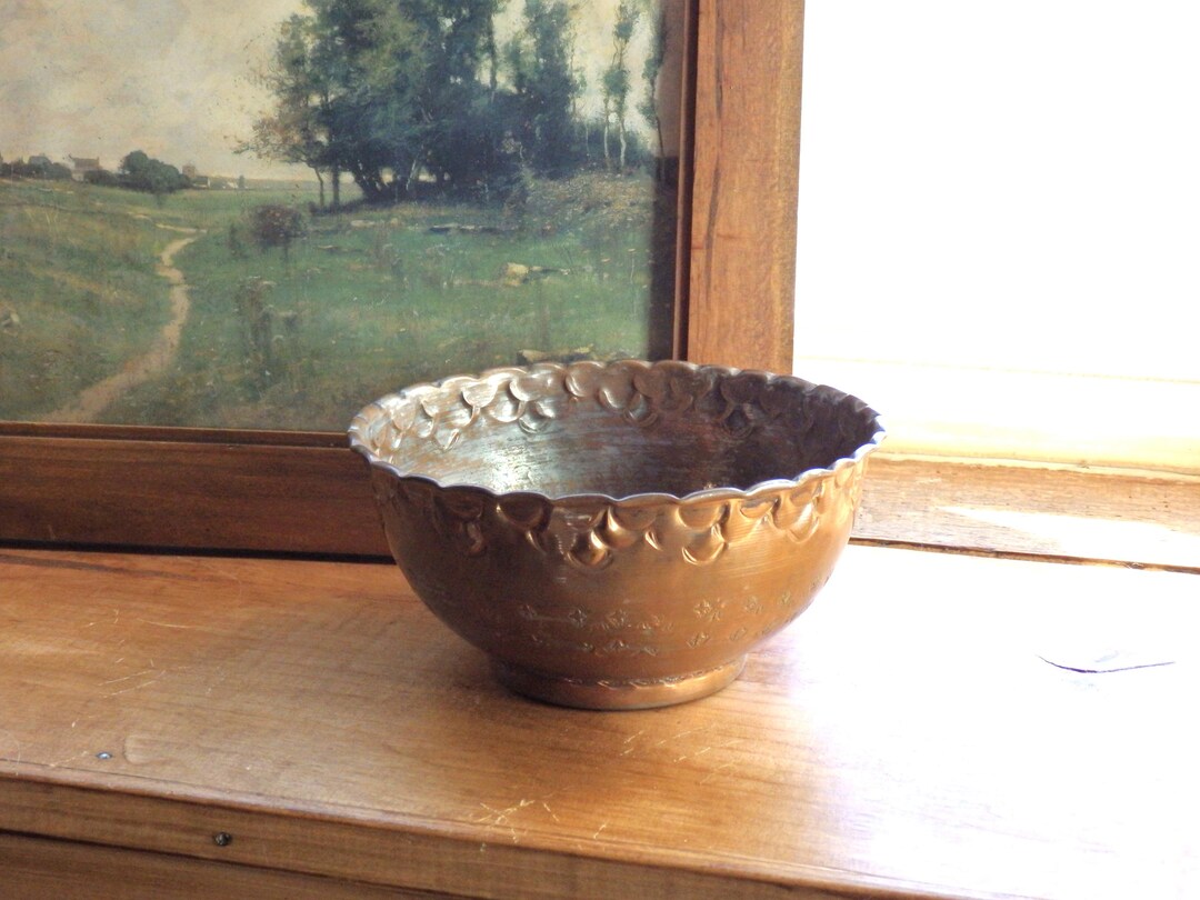 Handmade in Egypt Hammered Copper Washed Metal Bowl, Vintage Egyptian ...