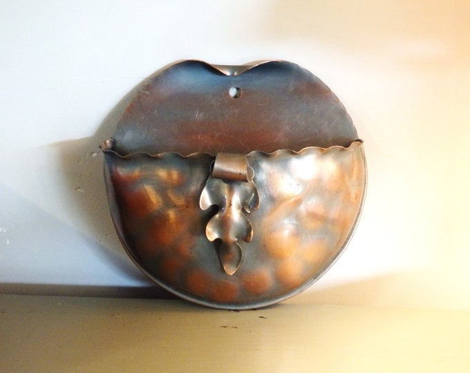 Gregorian Copper Hand Hammered Crown Wall Pocket, Vintage Copper Wall ...