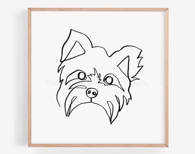 Yorkie Face One Line Drawing Print. Printable Black and White Modern ...