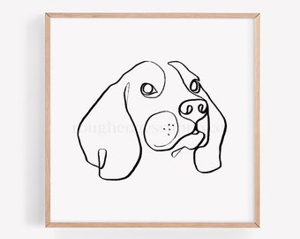 Girl With Beagle One Line Drawing Print. Printable Modern Dog Doodle ...