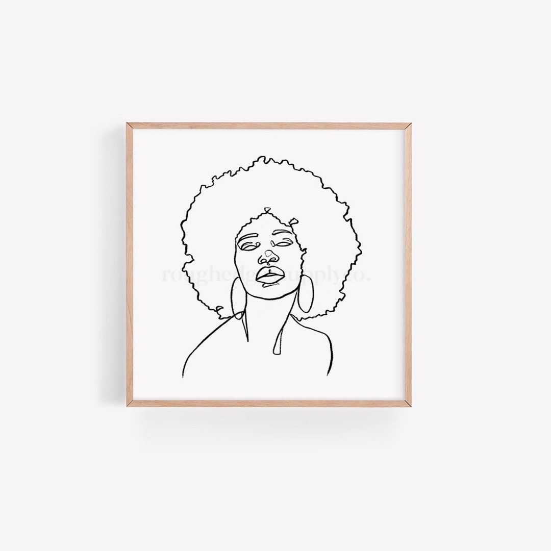 Black Woman Portrait Line Drawing, African American Woman Line Art, Art ...