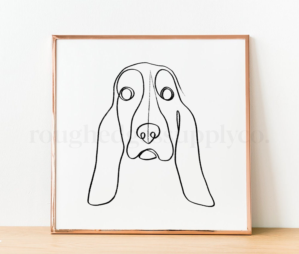 Basset Hound Art Print Line Drawing Minimal Animal Line Art | Etsy