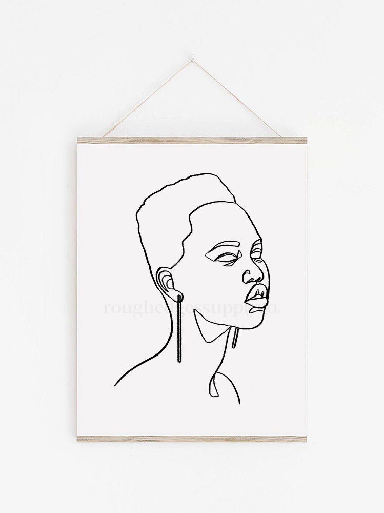 Black Woman Portrait Line Drawing, African Woman Line Art, Art Print ...