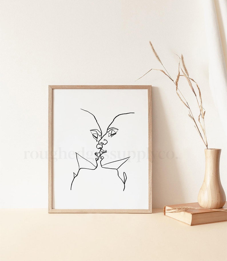 Gay Couple Kissing Line Art Print Gay Couple Line Drawing | Etsy