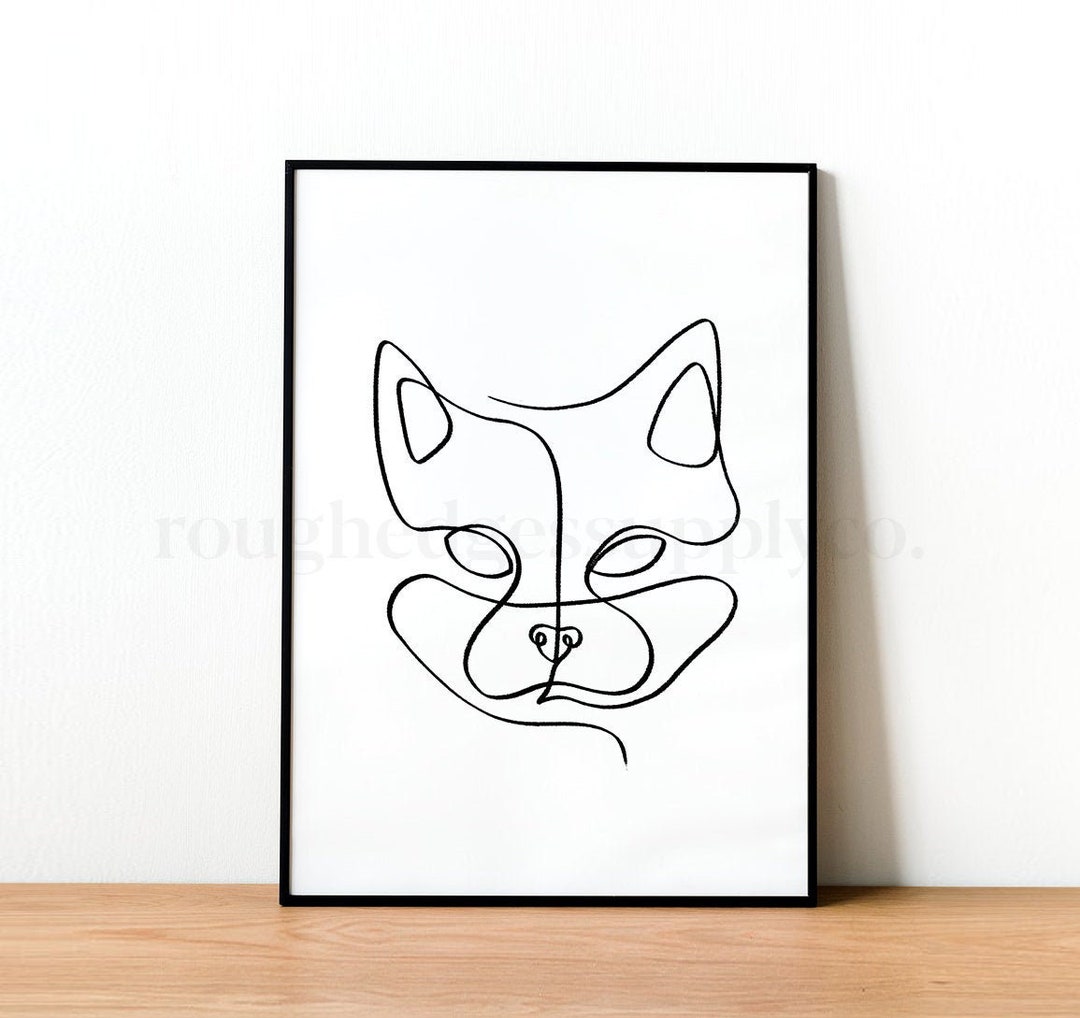 Cat Face Line Art Print, Minimal Cat Line Drawing, Abstract Cat Line ...