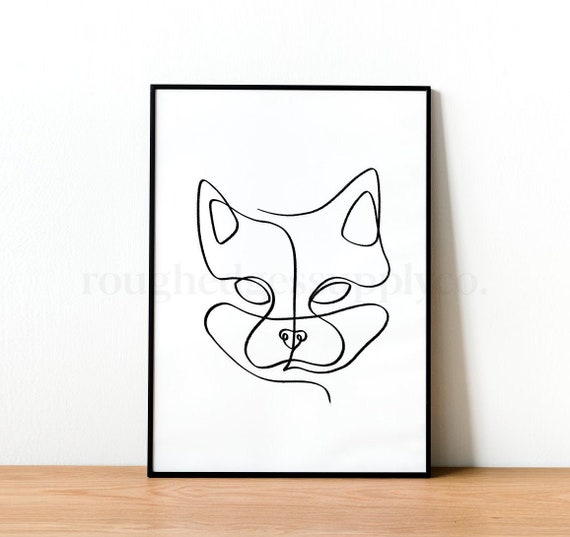 Cat Face Line Art Print Minimal Cat Line Drawing Abstract | Etsy