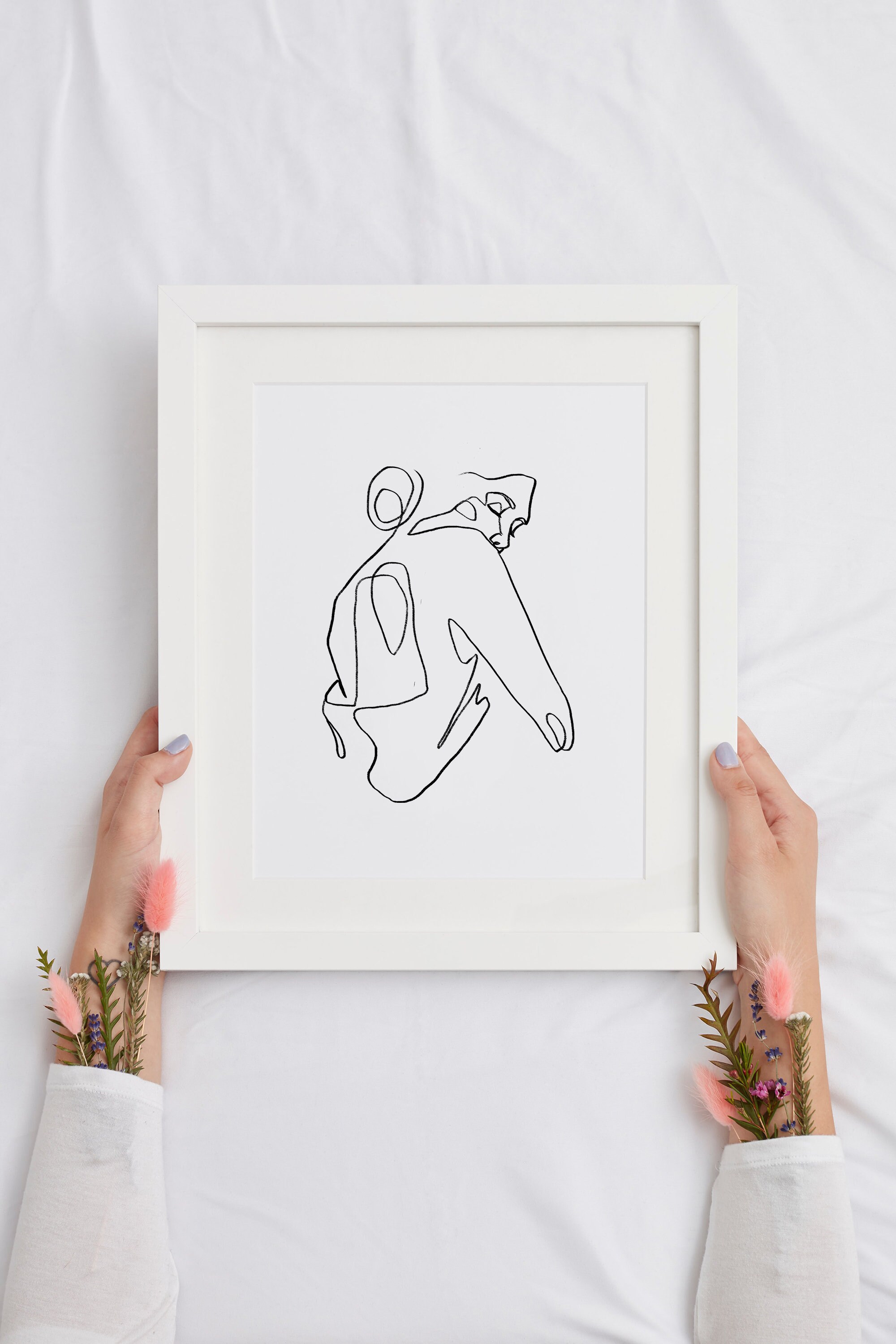 One Line Abstract Female Figure Art Print Minimalist Wall - Etsy