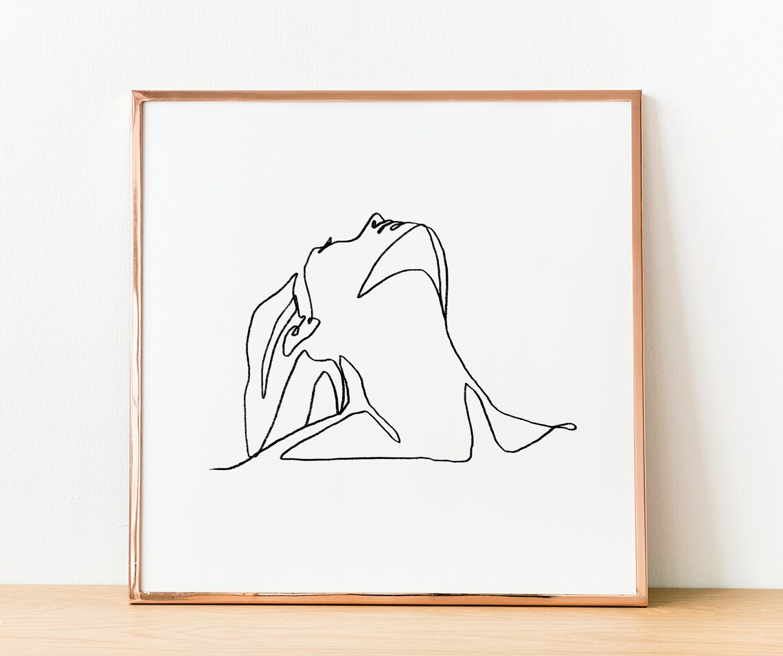 Woman Looking up Line Art Print Female Figure Minimalist - Etsy