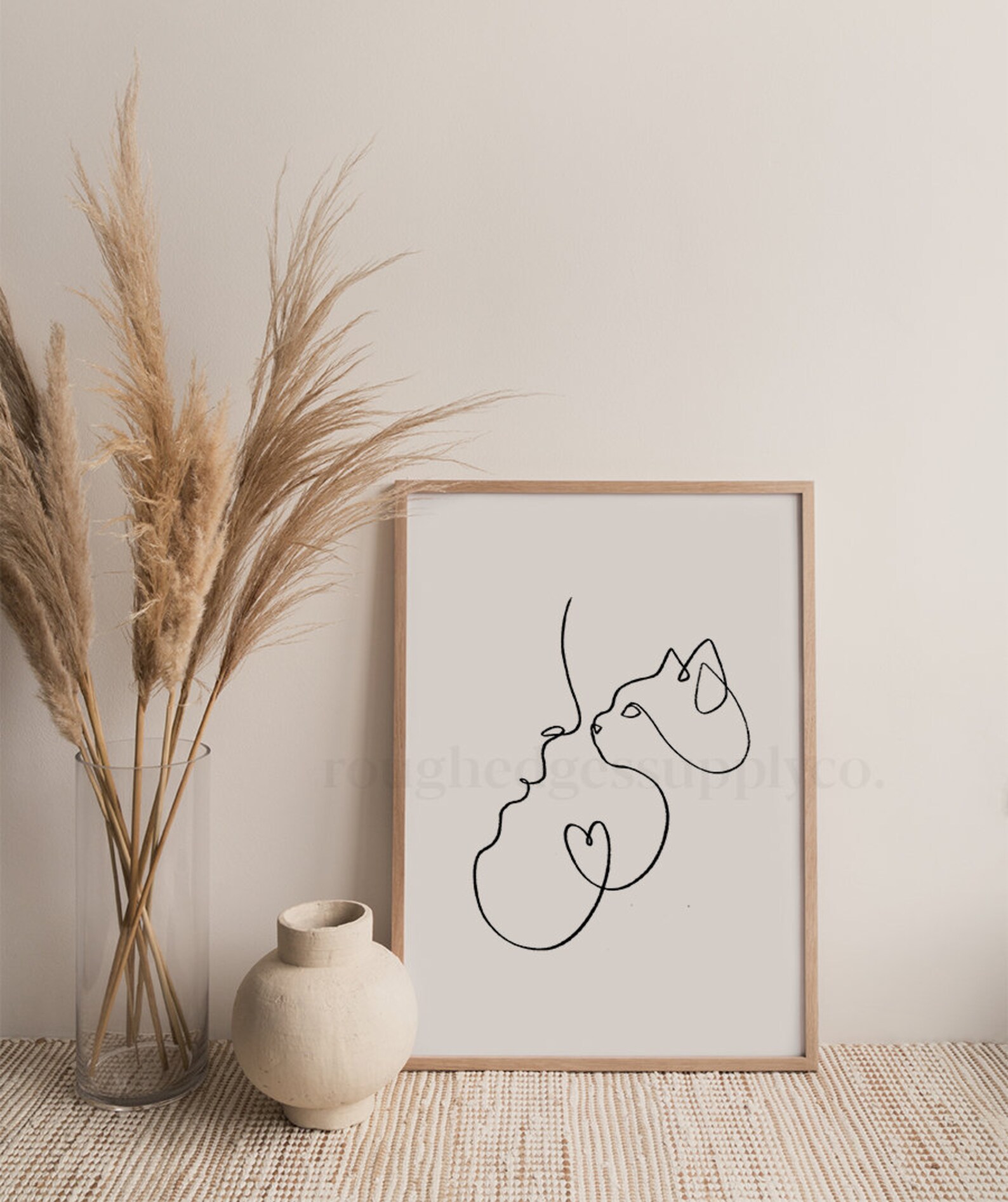 Cat and Human Line Art Print, Minimal Cat Line Drawing, Animal One Line ...