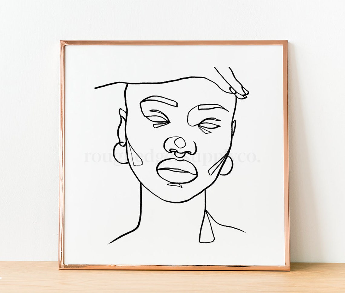 Black Woman Portrait Line Drawing, African American Woman Line Art, Art ...