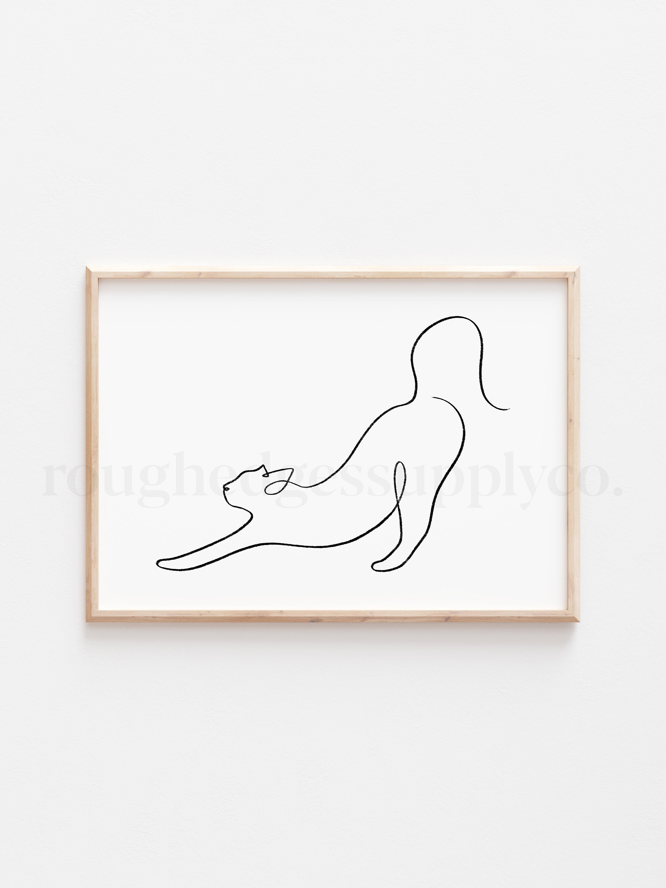 Cat Stretching Line Art Print, Minimal Cat Line Drawing, Cat Sketch ...