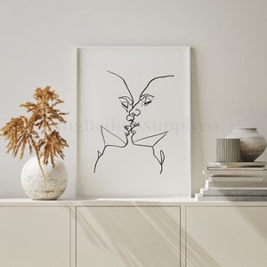 Gay Couple Kissing Line Art Print, Gay Couple Line Drawing, Gay Minimal ...