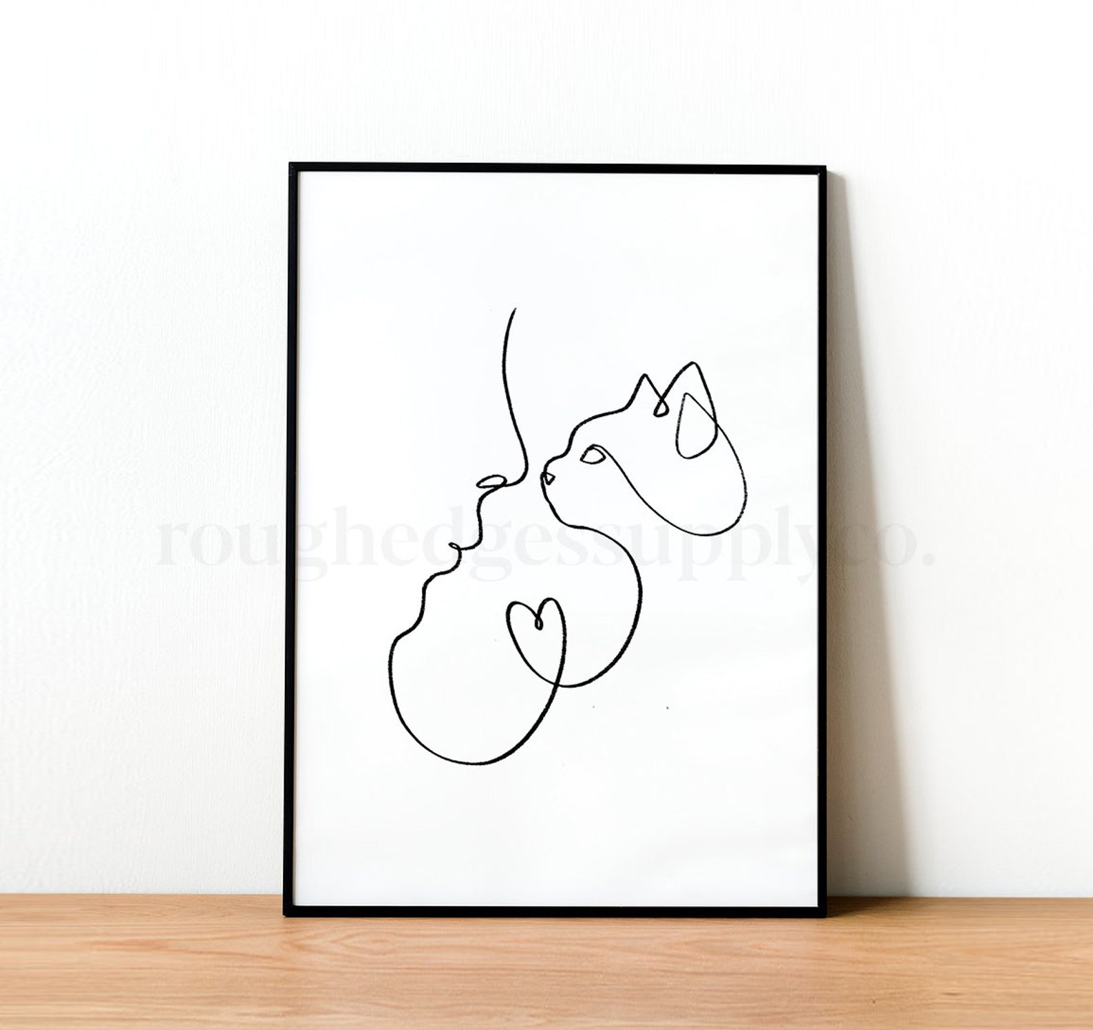 Cat and Human Line Art Print, Minimal Cat Line Drawing, Animal One Line ...