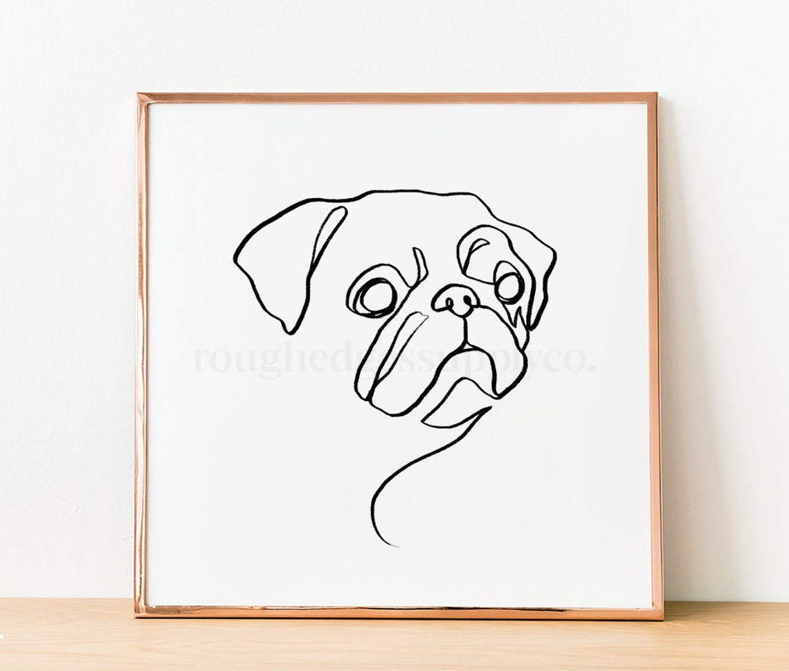 Pug Dog Art Print Line Drawing Line Art Dog Pet Portrait | Etsy
