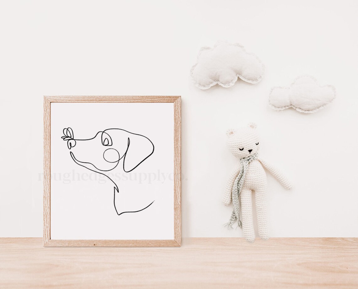 Dog and Butterfly Art Print, Line Drawing, Minimal Animal Line Art, Pet ...