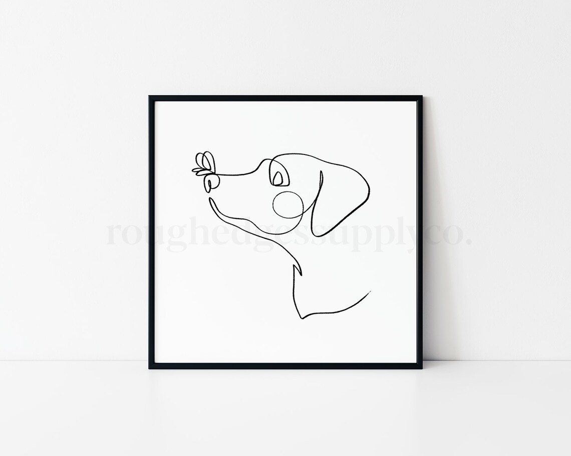 Dog and Butterfly Art Print, Line Drawing, Minimal Animal Line Art, Pet ...