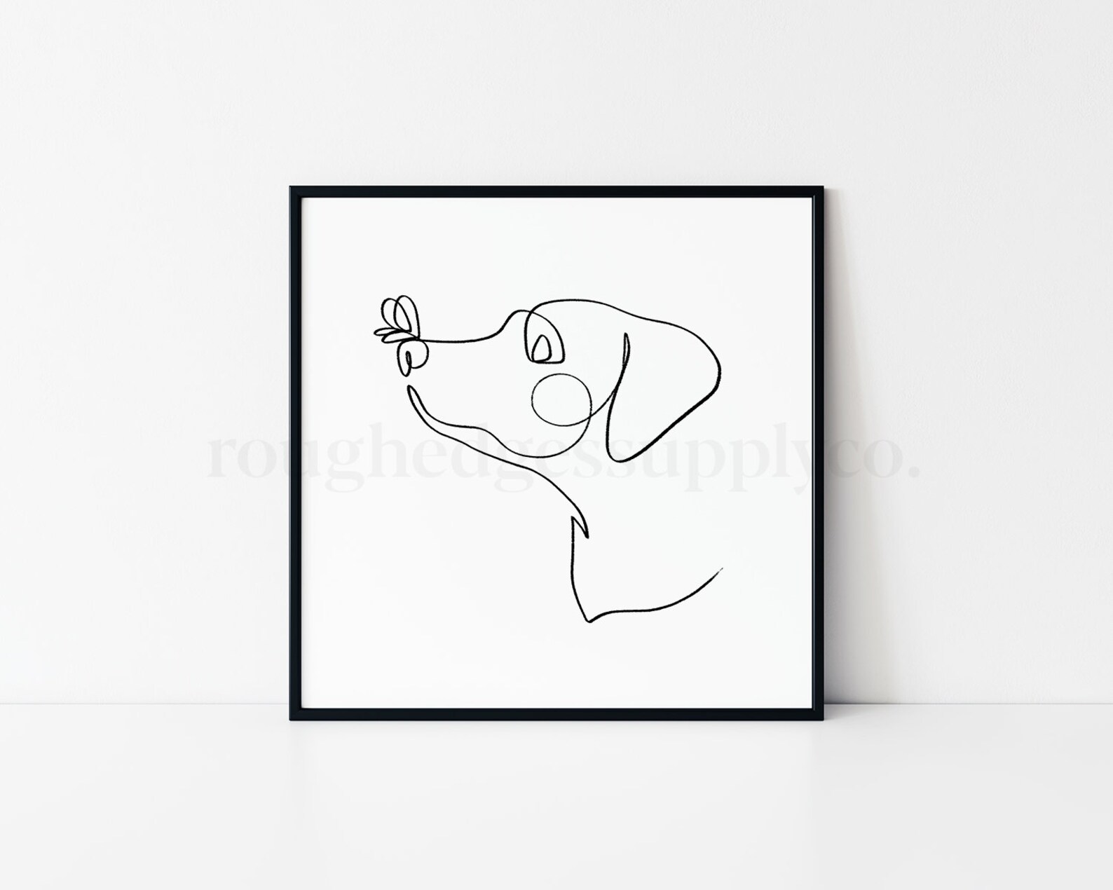 Dog and Butterfly Art Print, Line Drawing, Minimal Animal Line Art, Pet ...