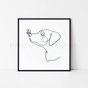 Dog and Butterfly Art Print, Line Drawing, Minimal Animal Line Art, Pet ...