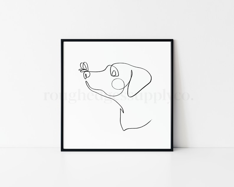 Dog and Butterfly Art Print, Line Drawing, Minimal Animal Line Art, Pet ...