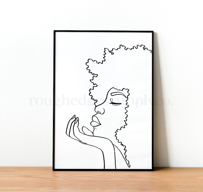 Black Woman Portrait Line Drawing, African American Woman Line Art, Art ...