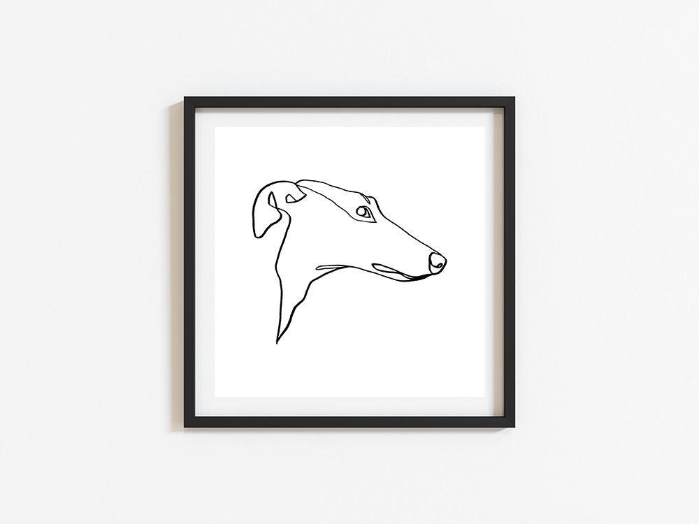 Greyhound Dog Art Print, Line Drawing, Line Art, Dog Pet Portrait, Dog ...