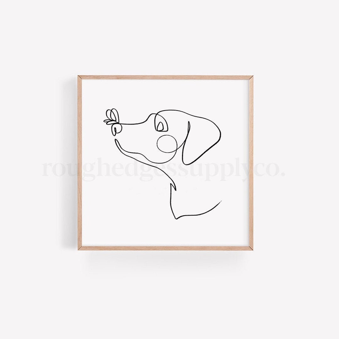 Dog and Butterfly Art Print, Line Drawing, Minimal Animal Line Art, Pet ...