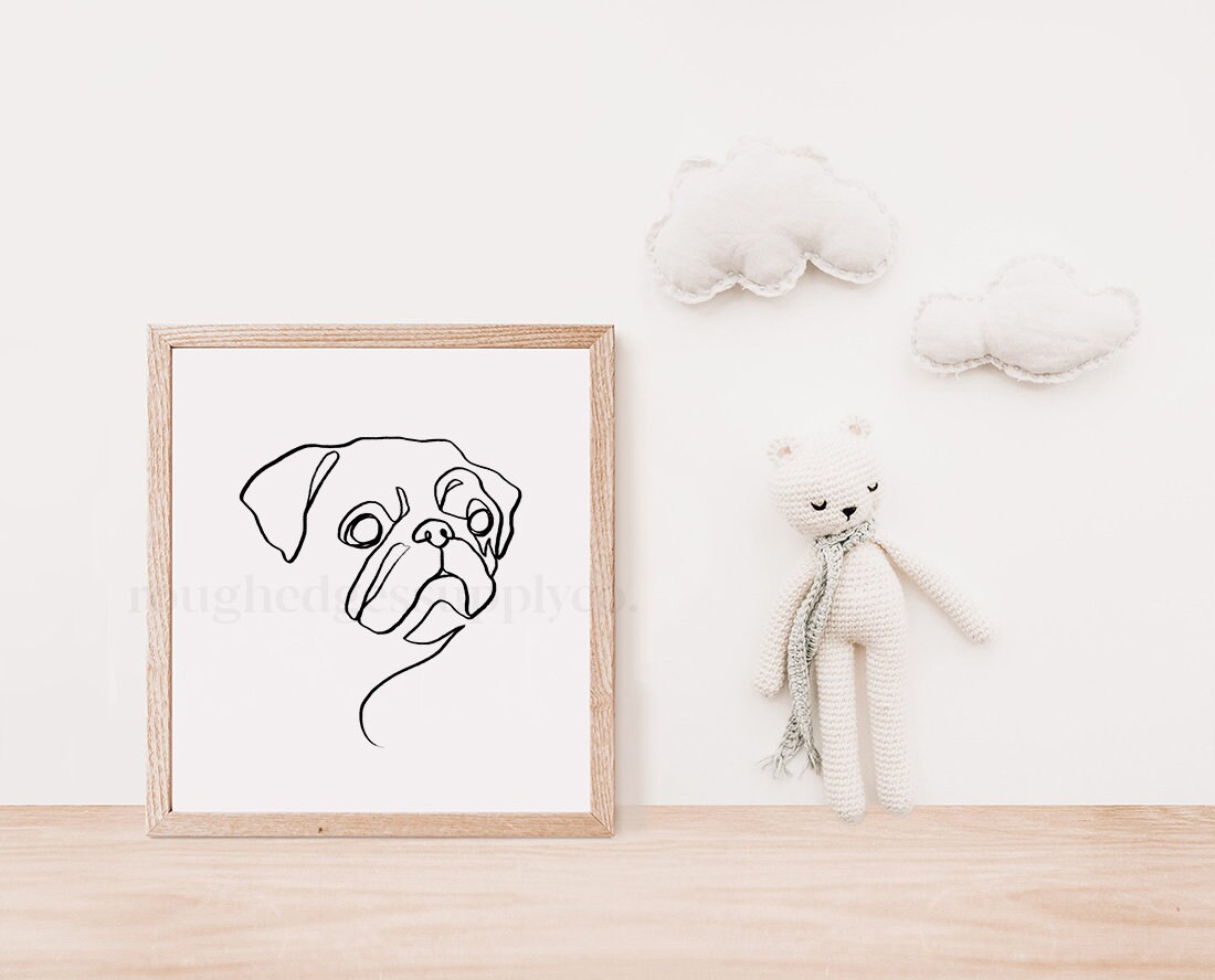 Pug Dog Art Print Line Drawing Line Art Dog Pet Portrait - Etsy