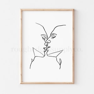Gay Couple Kissing Line Art Print, Gay Couple Line Drawing, Gay Minimal ...