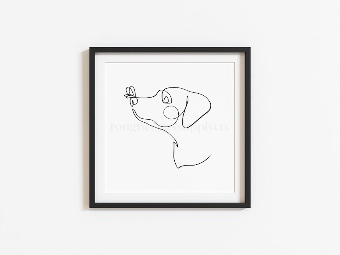 Dog and Butterfly Art Print Line Drawing Minimal Animal Line | Etsy