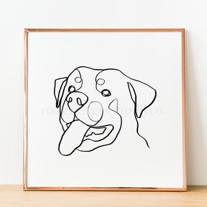 Rottweiler Dog Art Print, Line Drawing, Line Art, Dog Pet Portrait, Dog ...
