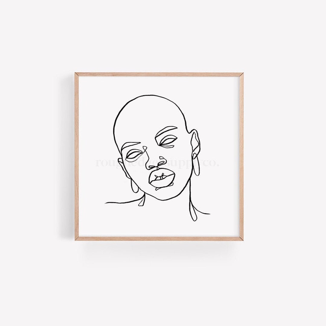 Black Woman Portrait Line Drawing, African American Woman Line Art, Art ...