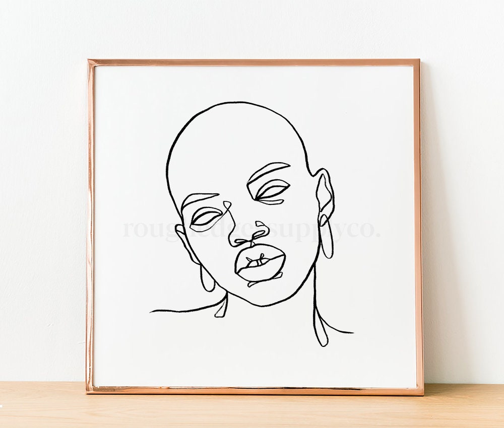 Black Woman Portrait Line Drawing African American Woman Line | Etsy