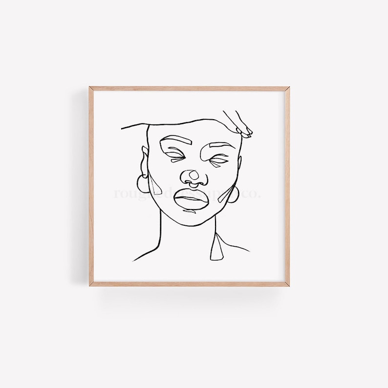 Black Woman Portrait Line Drawing African American Woman Line Etsy