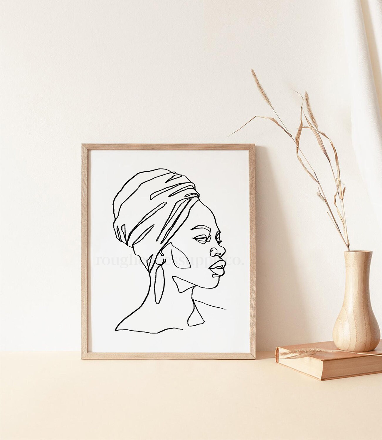 Black Woman Turban Portrait Line Drawing African American | Etsy
