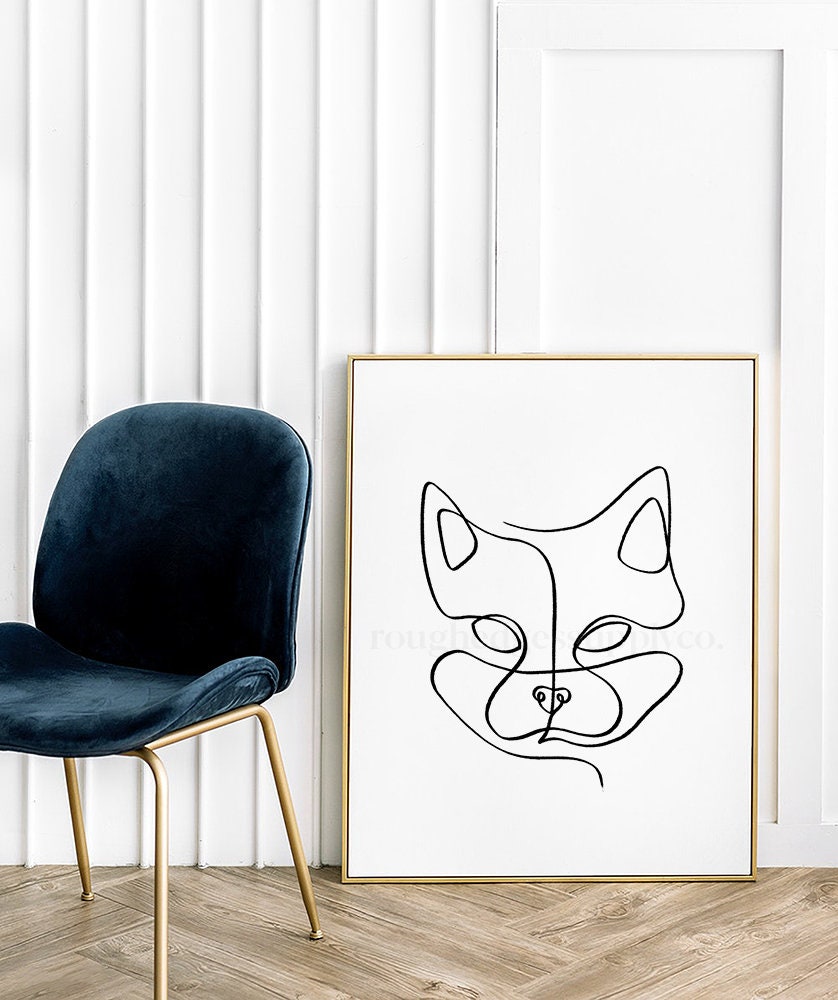 Cat Face Line Art Print Minimal Cat Line Drawing Abstract | Etsy