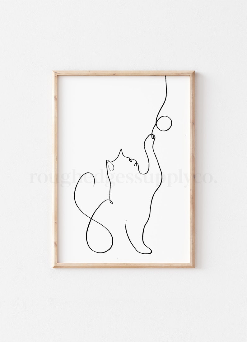Playful Cat Line Art Print Minimal Cat Line Drawing Cat | Etsy