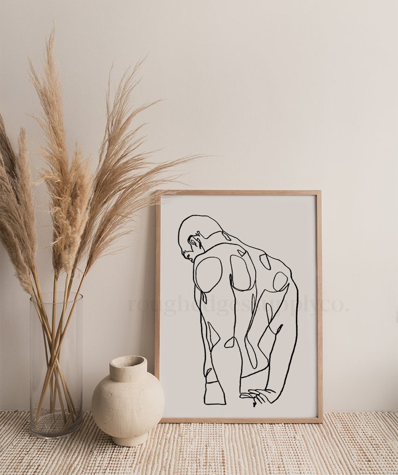 Abstract Male Figure Line Art Nude Line Drawing Naked Man - Etsy