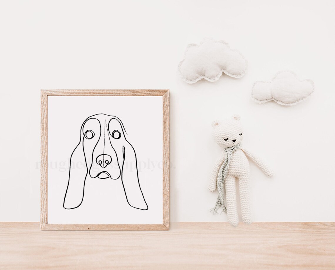 Basset Hound Art Print, Line Drawing, Minimal Animal Line Art, Pet ...