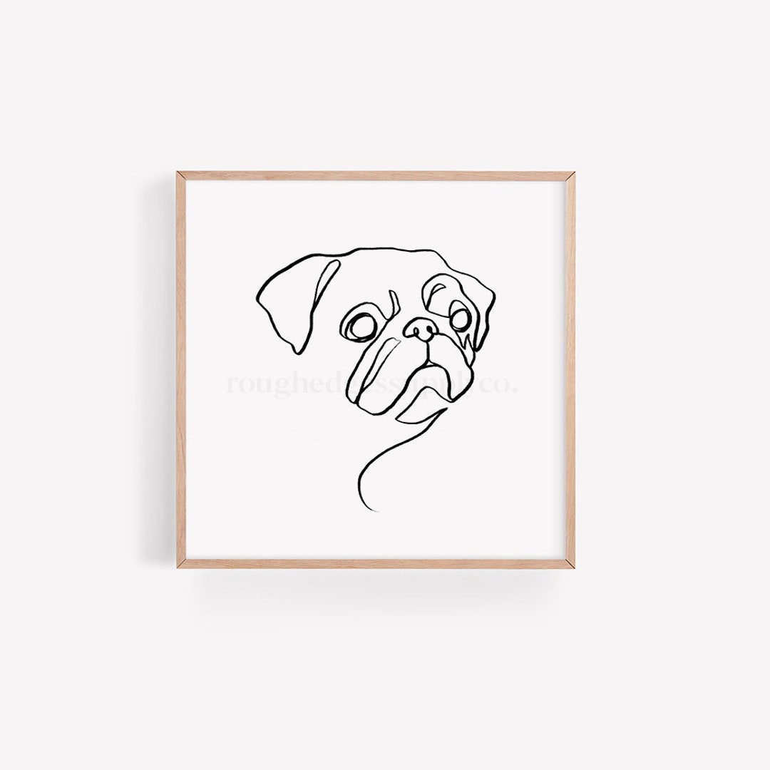 Pug Dog Art Print, Line Drawing, Line Art, Dog Pet Portrait, Dog Lover ...