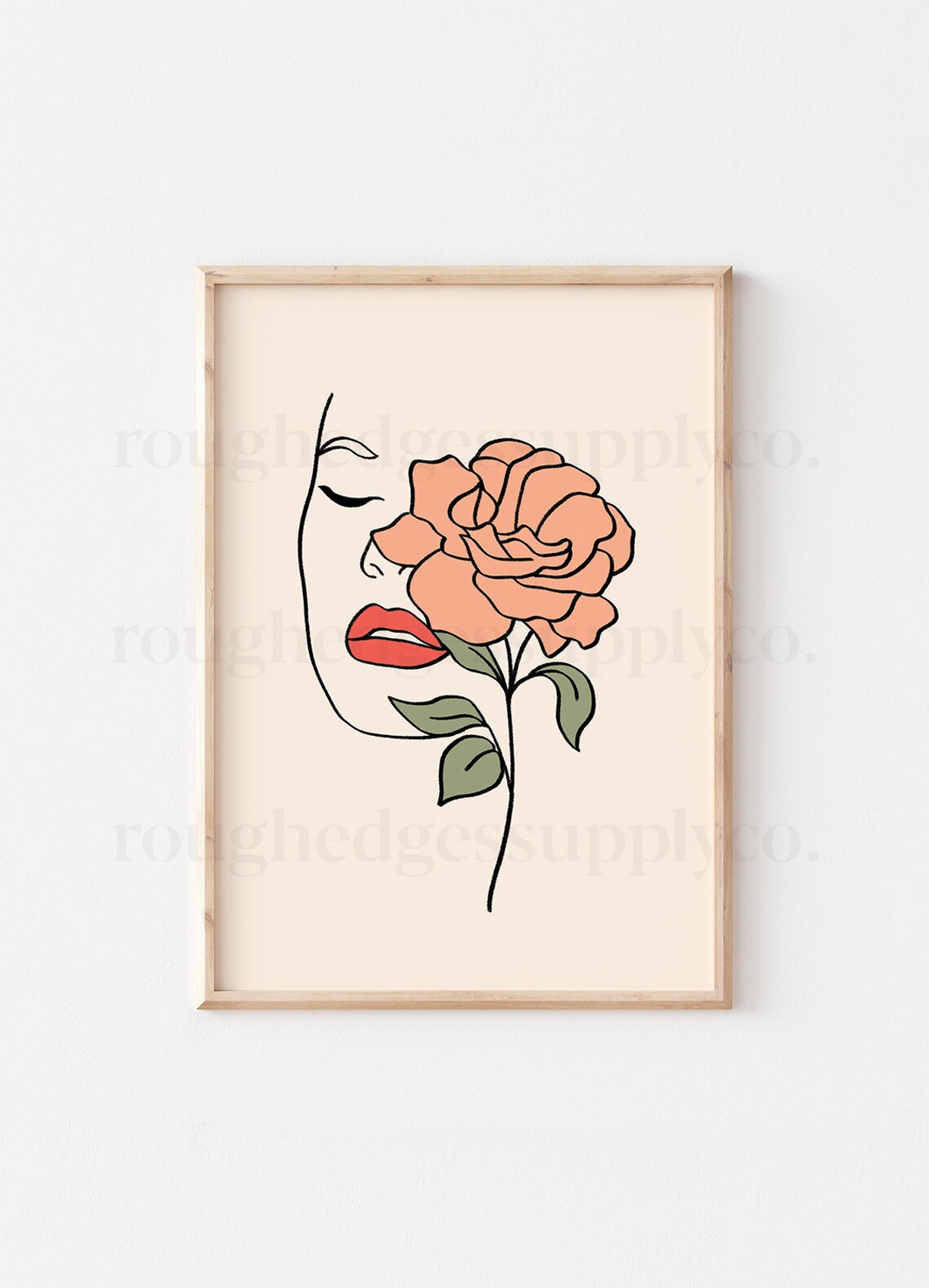 Boho Flower Girl Line Art Print Woman with Rose Line Drawing | Etsy