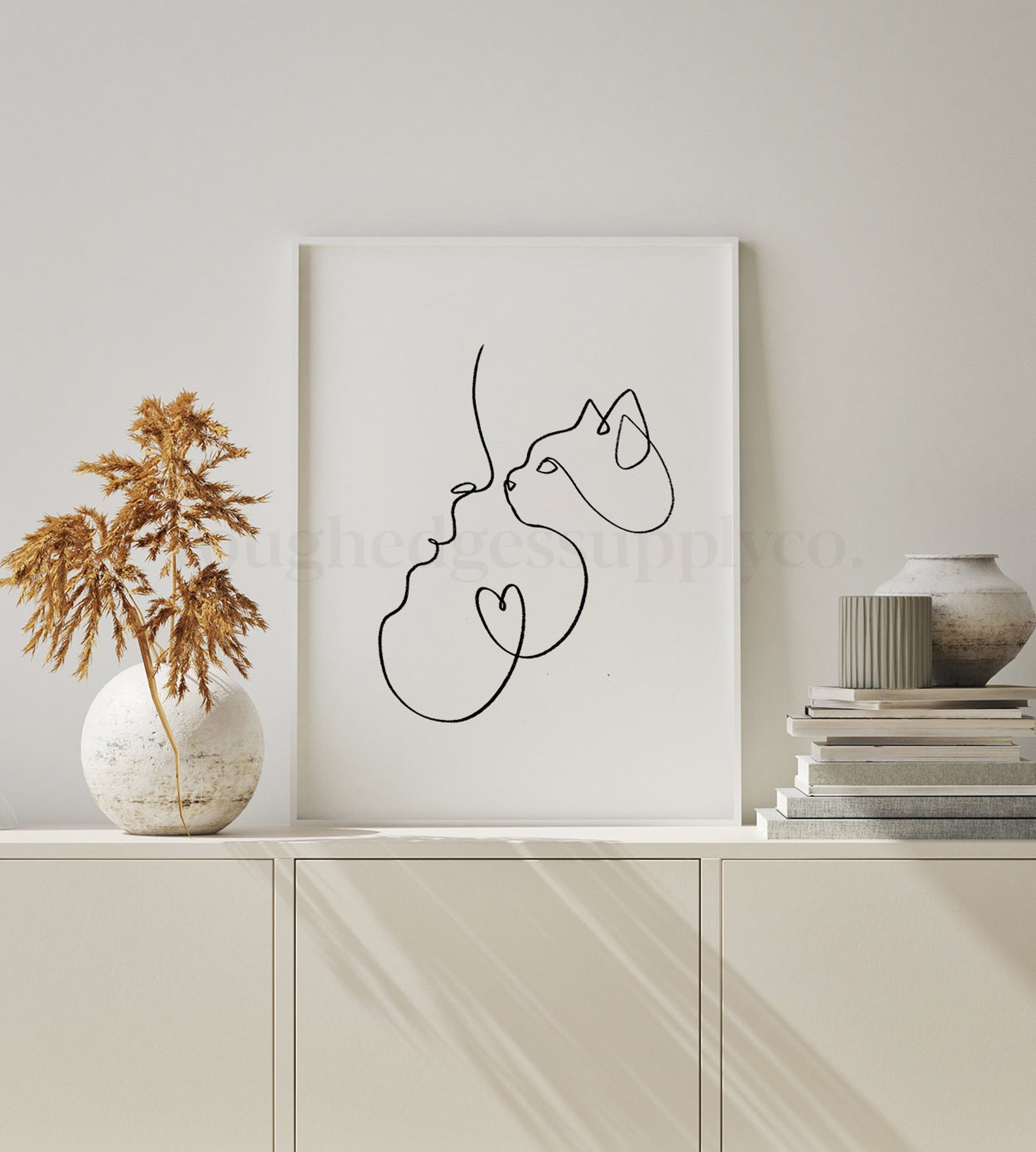 Cat and Human Line Art Print, Minimal Cat Line Drawing, Animal One Line ...