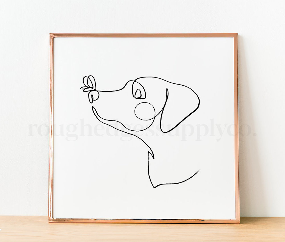 Dog and Butterfly Art Print Line Drawing Minimal Animal Line | Etsy